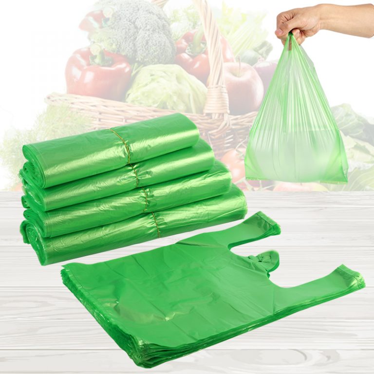 Green Plastic Bags Vest Polybag Fruit Vegetable Shopping Bag Take Out ...